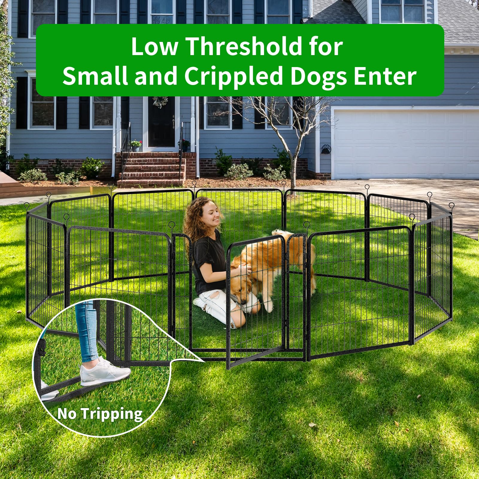 Kfvigoho Dog Playpen Outdoor Extra Wide 12 Panels Heavy Duty Dog Fence 32" Height Anti-Rust with Doors Portable for RV Camping Yard, Total 32FT, 79 Sq.ft, Snowy Black