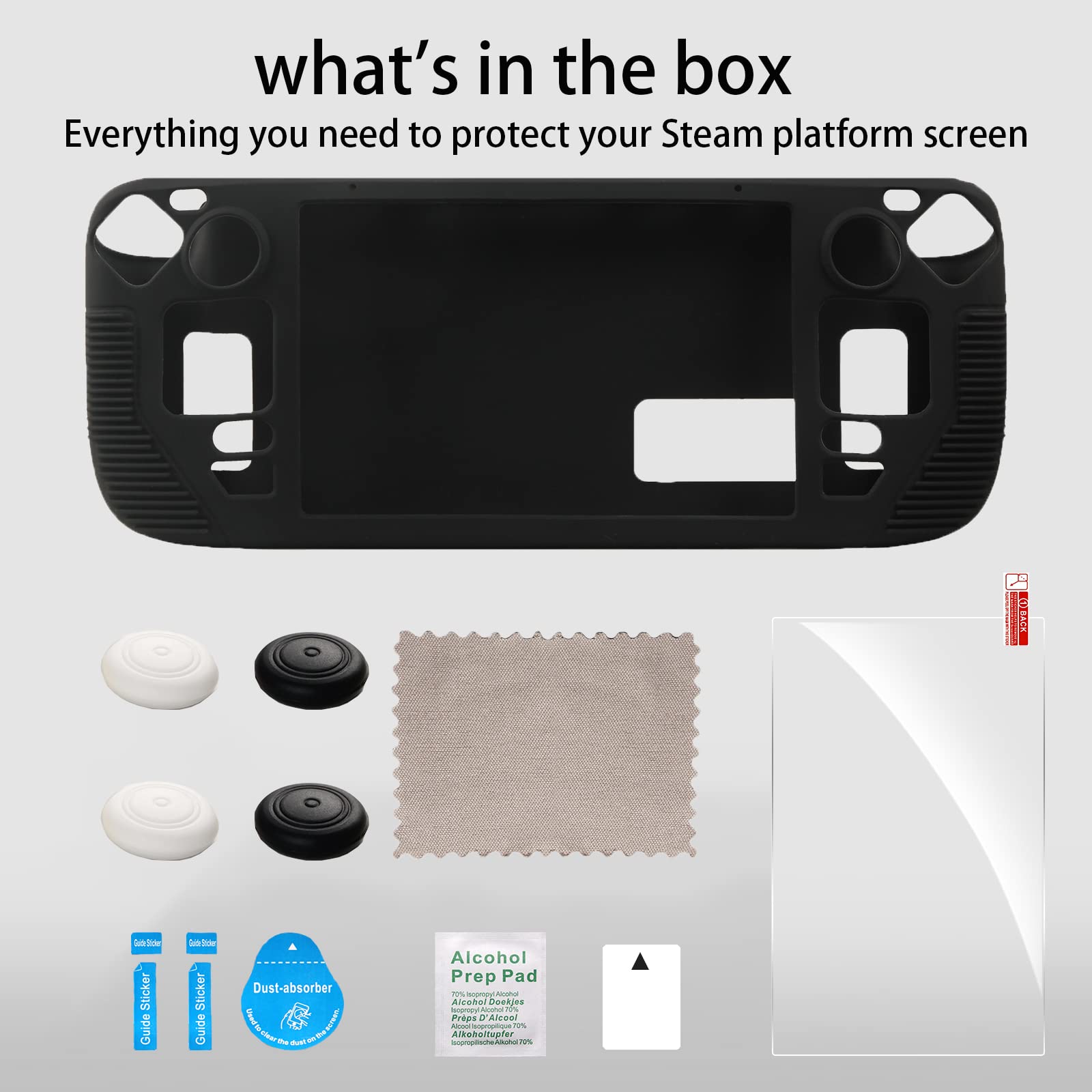 Protective Case for Steam Deck, with Screen Protector*1 and Thumb Grips*2 pairs, Hosanwell Full Body Silicone Protective Case for Steam Deck, Black