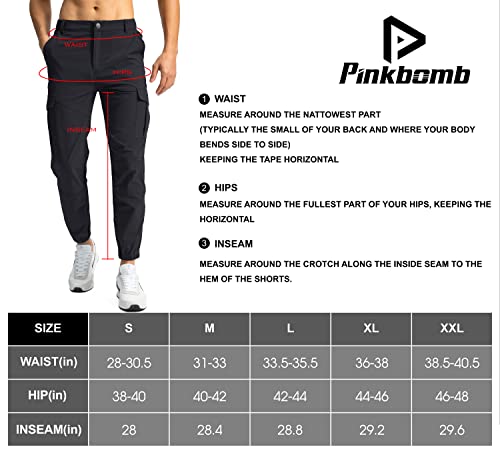 Pinkbomb Men's Hiking Cargo Pants with 7 Pockets Slim Fit Stretch Joggers Golf Cargo Work Pants for Men(Black, X-Large)