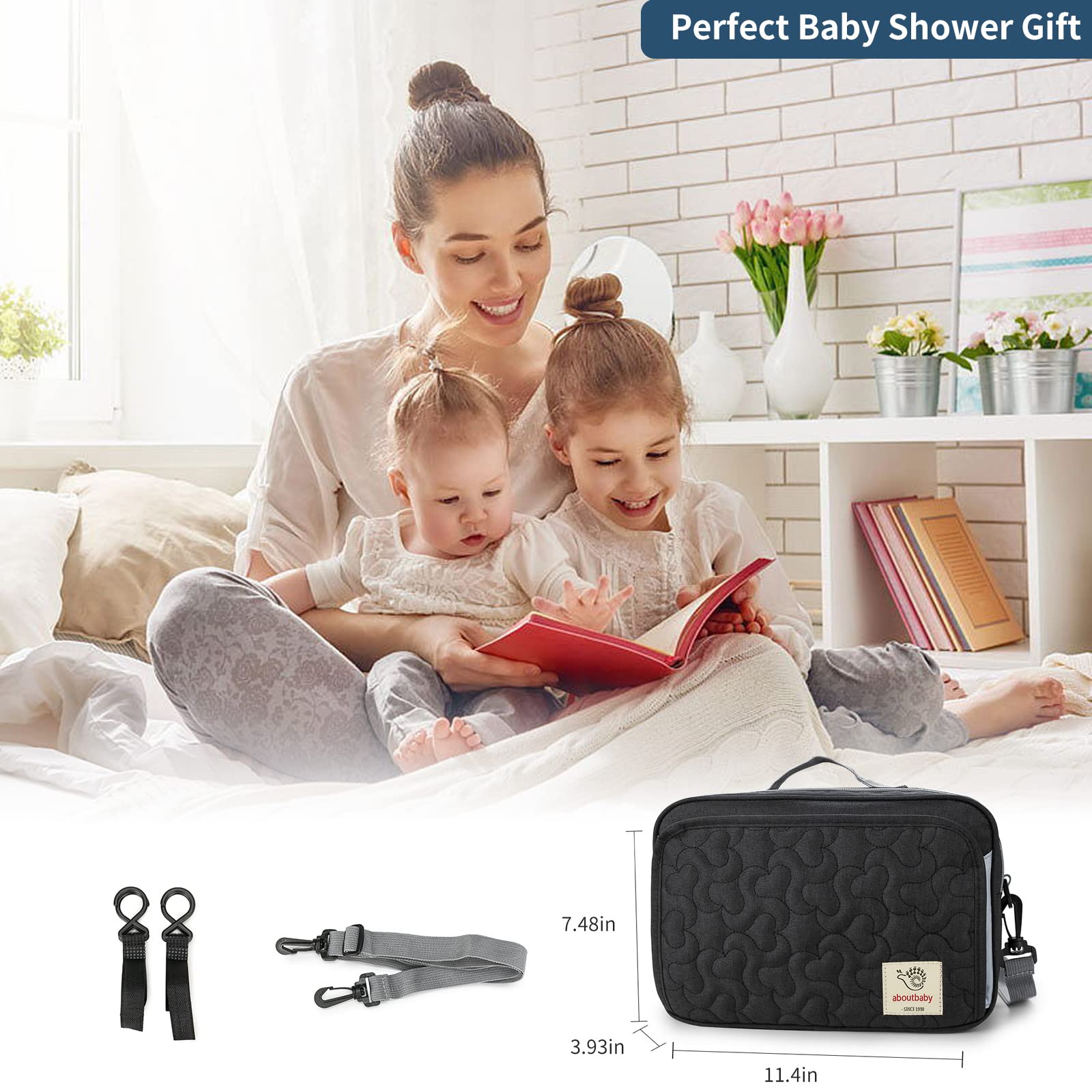 TRENDPLAY Small Diaper Bag Stroller Bag Diaper Organizer Caddy for Diapers with Insulated Pocket, Stroller Straps and Adjustable Shoulder Strap,Universal Fit Most Strollers, Gray