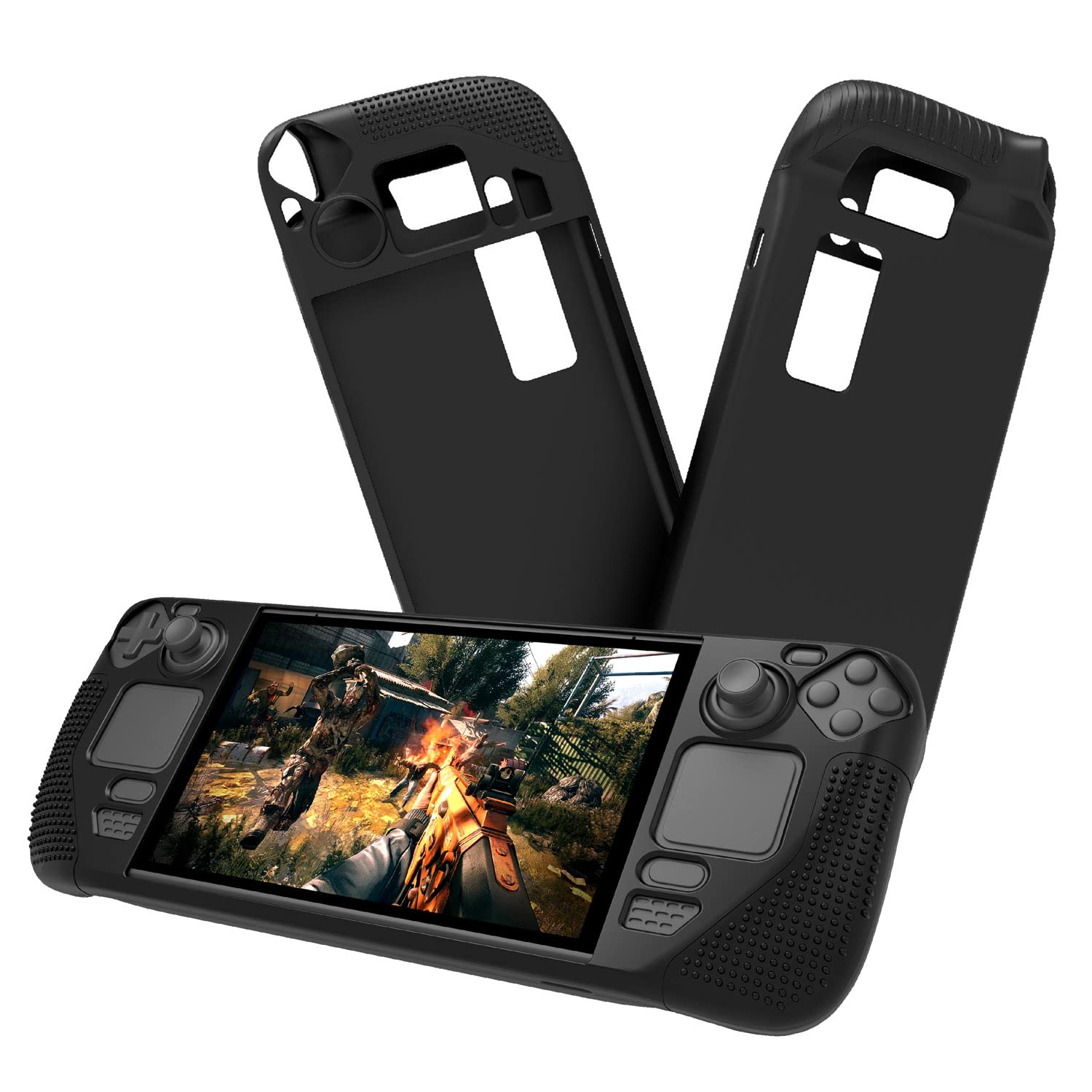 Protective Silicone Cover for Valve Steam Deck,Cenxaki Silicone Protective Case with Anti-Slip Particles - Black