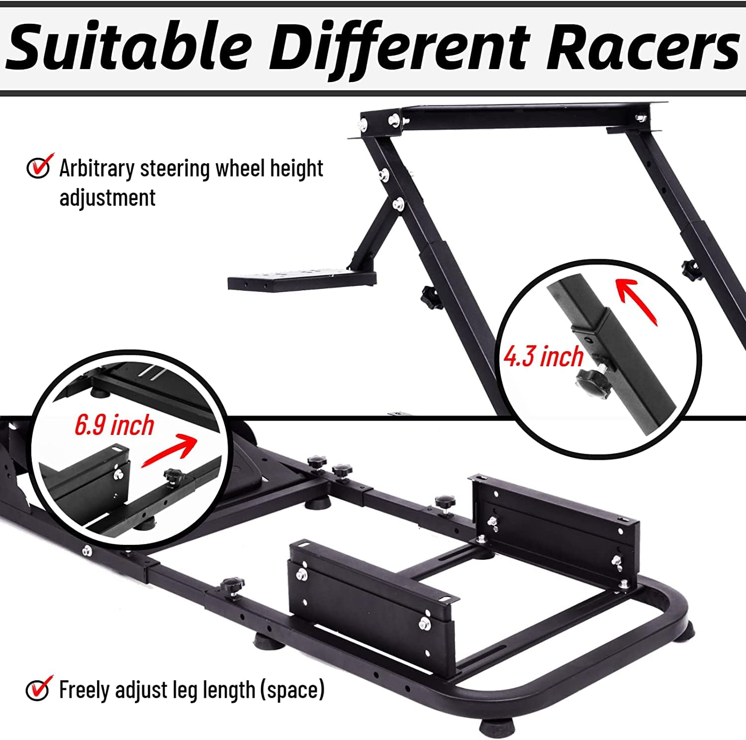 Minneer Robust Racing Simulator Cockpit/Fit for Thrustmaster,FANTEC,logitech G25,G29,G92,G923 /Height Adjustable Gaming Steering Wheel Stand/Wheel&Pedals Not Included