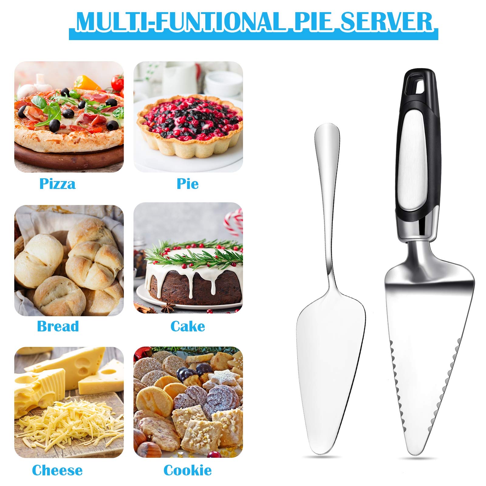 Stainless Pie Servers Cake Pizza Cutters Tart Dessert Slicer Set Cake Silvery Serving Slicer Spatulas for Cakes, Loaves, Egg Butter and More (2)
