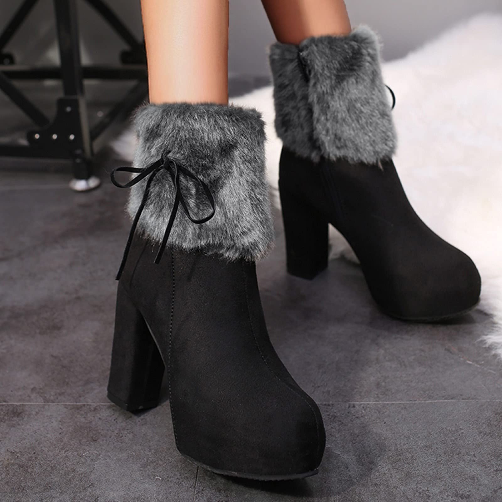 PATOPO Botas Para Mujer Elegantes,Heeled Boots Women Elastic Band Knight Booties Platform Boots Buckle Strap Botas De Mujer