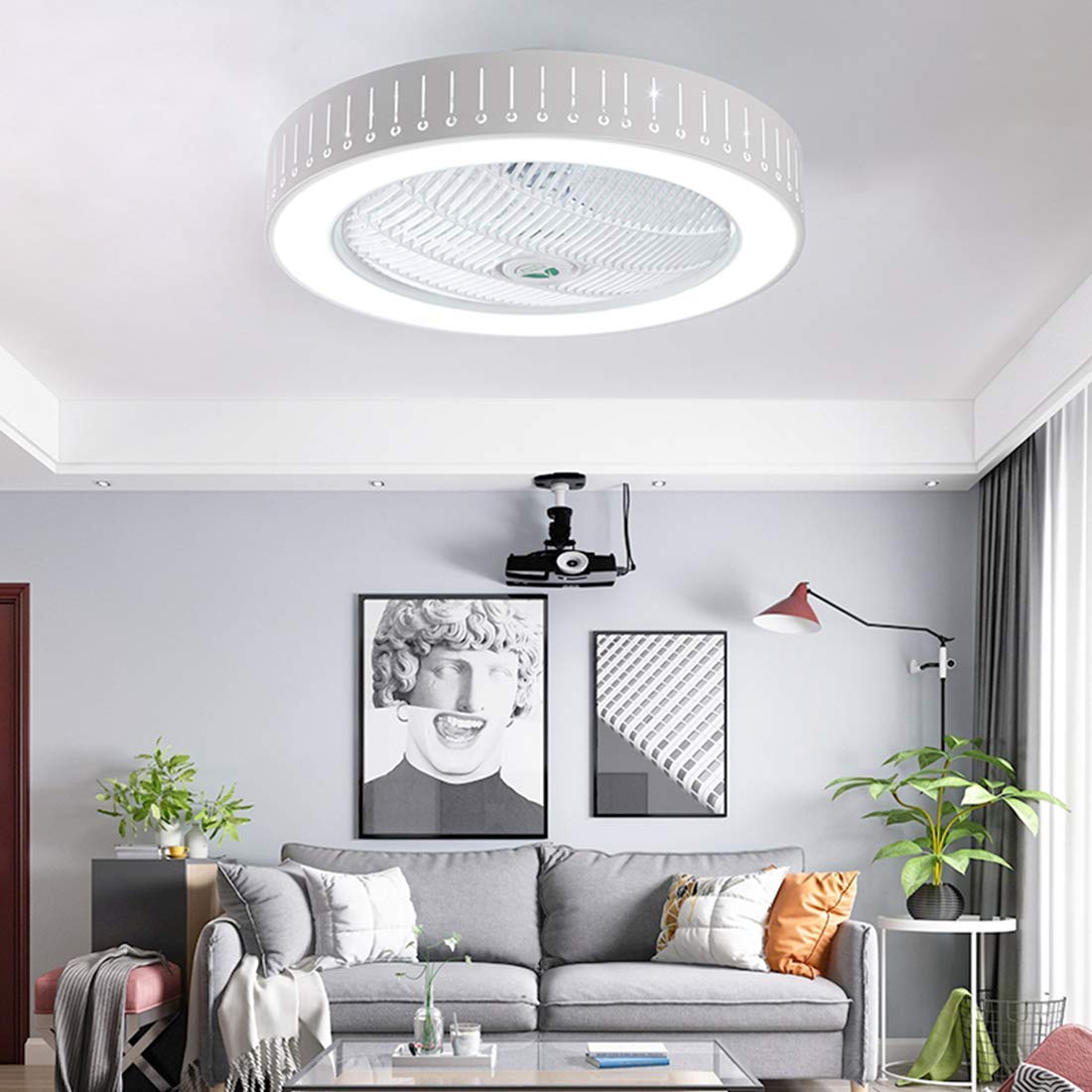 Modern Ceiling Fan Lights with Remote Control Flush Mount, LED Fan Lamps Invisible Dimming 3 Colors Lighting, Home Dining Room Bedroom Living Ceiling Lights