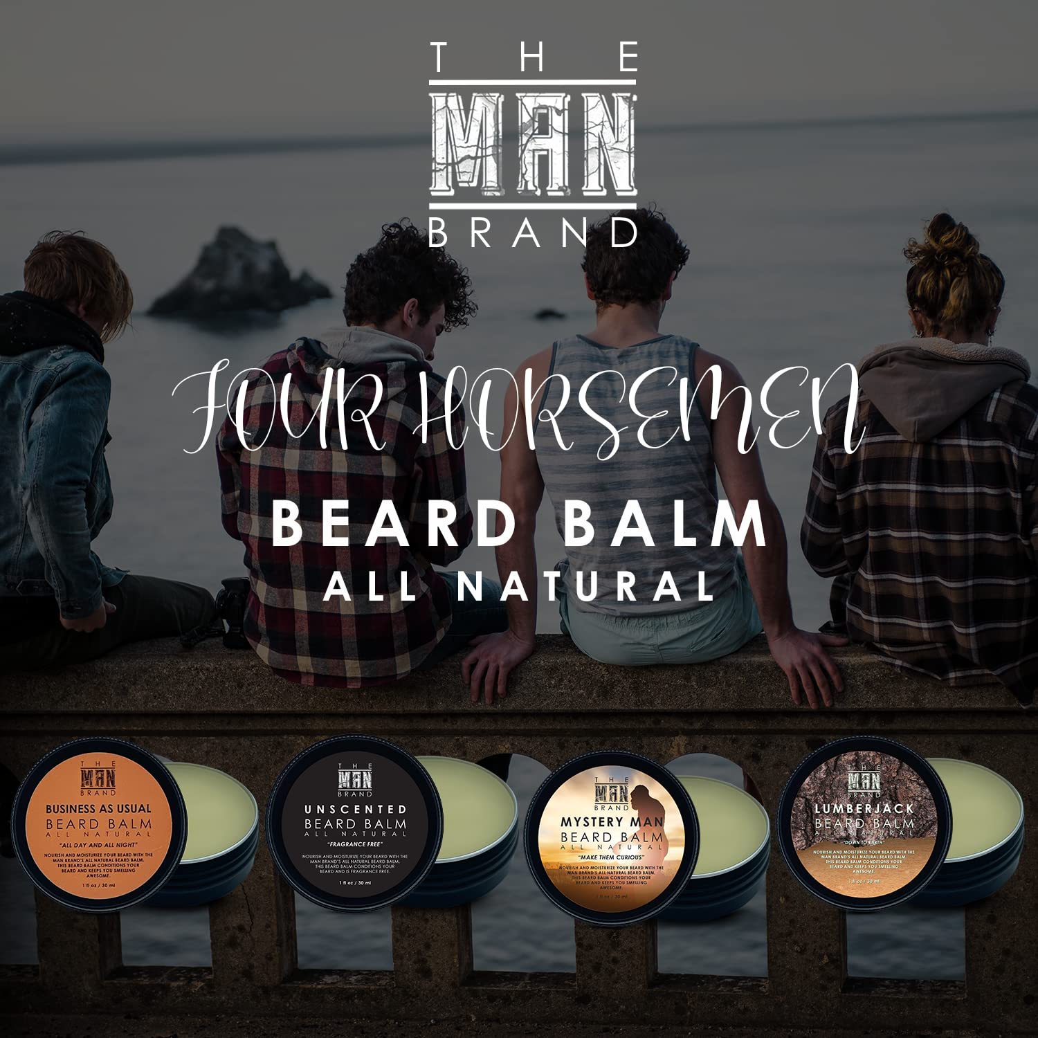 The Man Brand Beard Balm Sample Pack, 1 oz - Natural Beeswax Based Conditioning Balm for Beard Care, Four Horsemen Scent, 4 Fluid Ounces