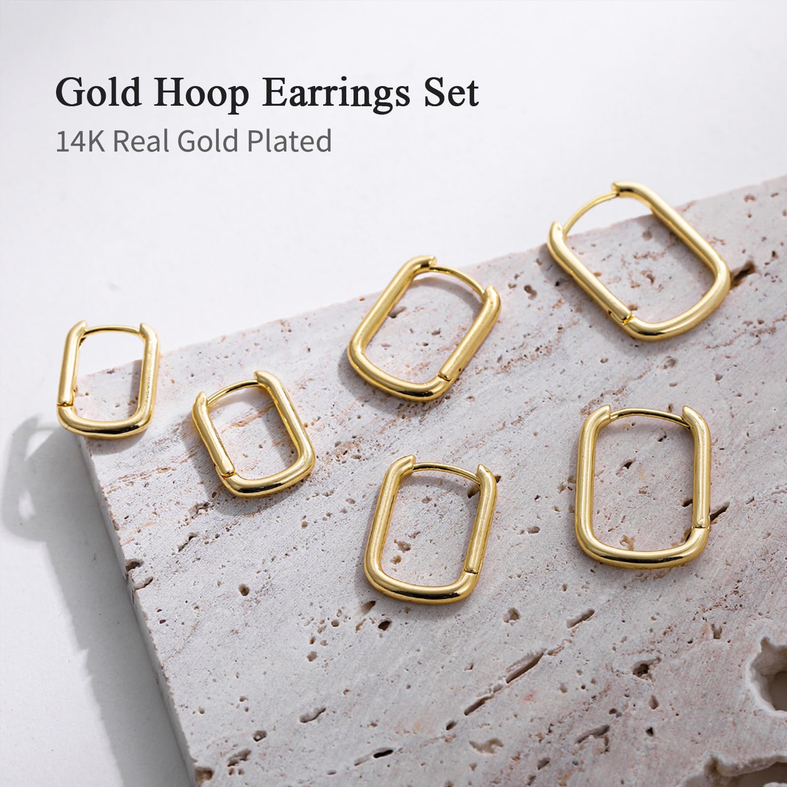 Ritach 3 Pairs Silver Square Hoop Earrings for Women,Chunky Minimalist Geometric 925 Silver Heart Huggie Hoop Earrings
