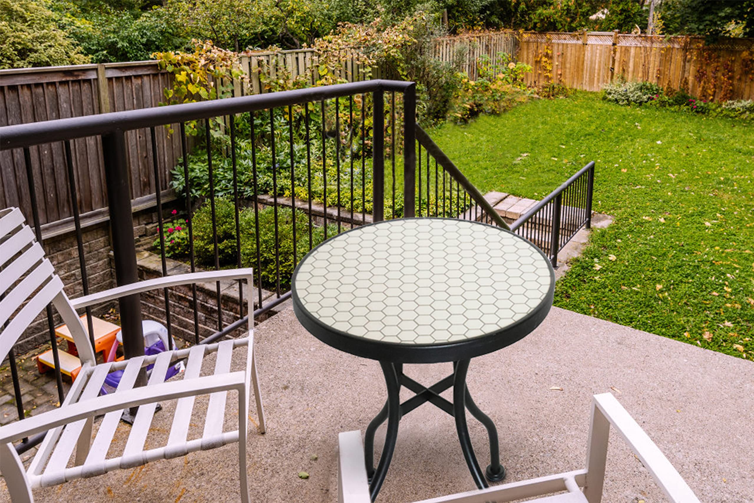 KGOPK Mosaic Table, Patio Bistro Table, Accent plant Table, Coffee Table, Garden Backyard side Table, Plant Stand for Outdoor & Indoor, Heavy Duty, 14”(Dia) x 16”(H), White
