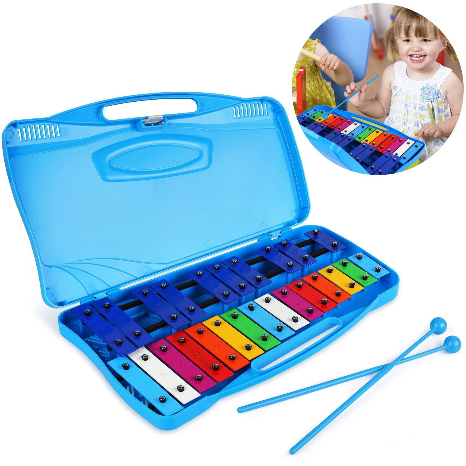 Tkocisa Xylophone 25 Notes Glockenspiel Xylophone, Professional Xylophone for Beginners Kids Music Teaching, Chromatic Glockenspiel Tuned Percussion Instrument Gift(Blue)