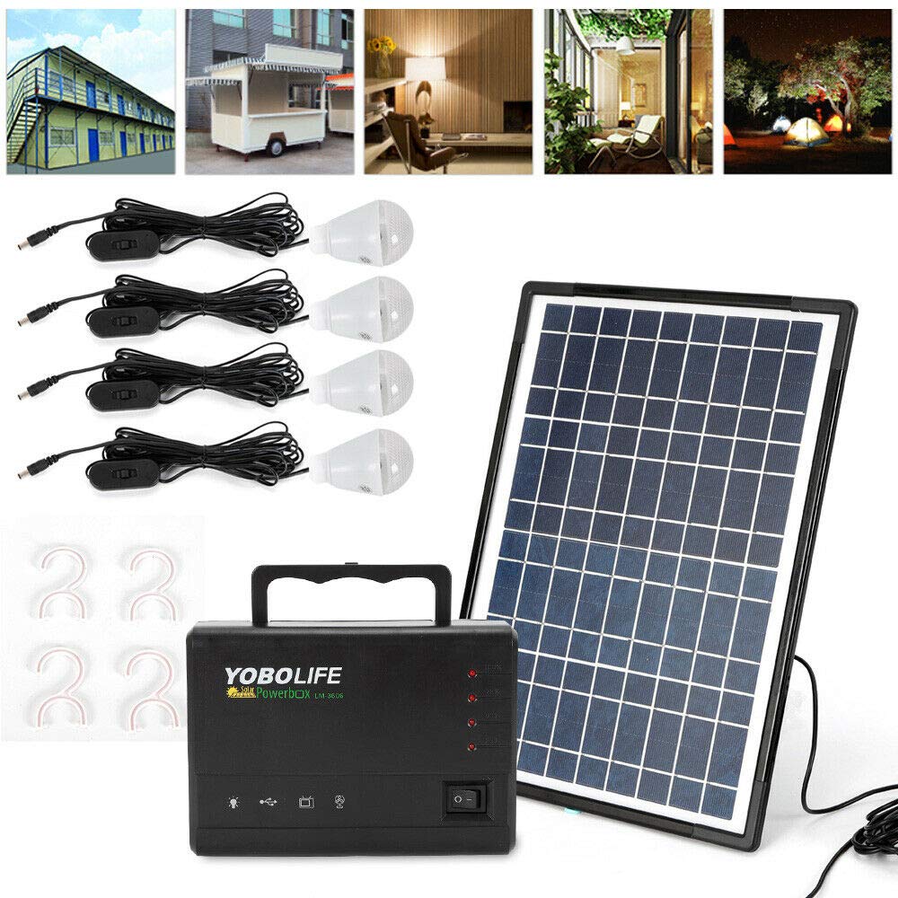 Solar Generator-Portable power generator with solar panel,LED Light USB Charger Camping with 4 Bulbs,Reusable Solar Generator Power Storage Power Panel, Emergency Power Supply