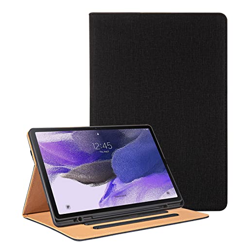 Vakarey for Samsung Galaxy Tab S7 Fe 5G Case with Pen Holder,Cover Case for Samsung Galaxy Tab S8 Plus 12.4 Inch Tablet,Black