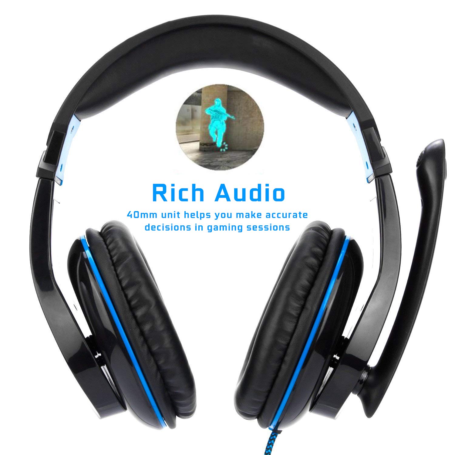 LETTON Xbox One Gaming Headset Stereo Over Ear Gaming Headset with Mic Noise Cancelling Volume Control for Xbox One/PC/Mac/PS4/Nintendo/Phone (Black&Blue)