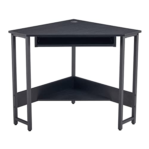Middai Wooden Study Table, Home Corner Table Space Saving, Computer Desk with Keyboard Tray and Base Shelf, 28.3" D X 28.3" W X 30.1" H Easy Assembly(Color:Black)