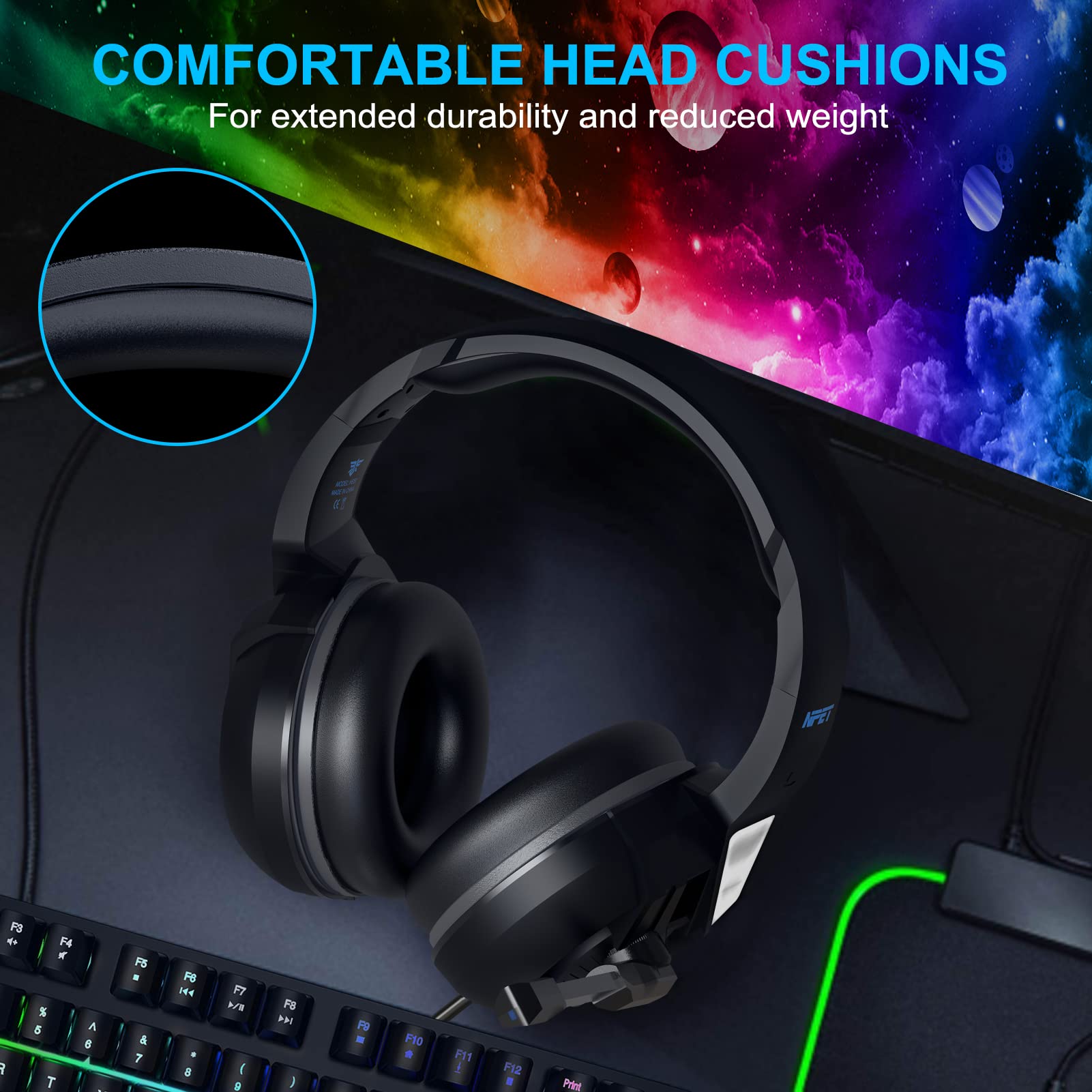 NPET HS50 Stereo Gaming Headset for PS4 PC Xbox One PS5 Controller, Noise Cancelling Over Ear Headphones with Mic,LED Light, Bass Surround, Soft Memory Earmuffs for Laptop Mac Nintendo NES Games