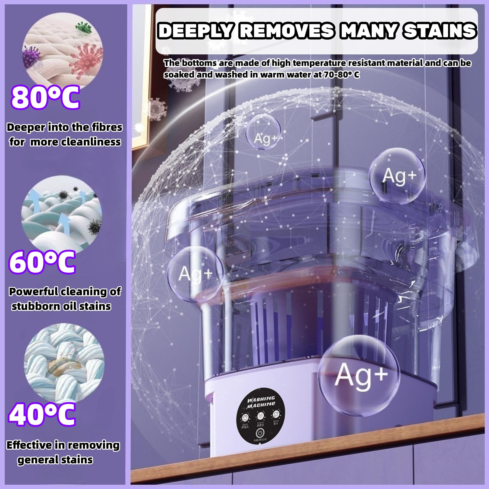 Mini Foldable Portable Washing Machine-6.2lbs -Compact Collapsible Bucket - Perfect for Camping, Travelling, RV Travel,APT,Dorm (Purple)