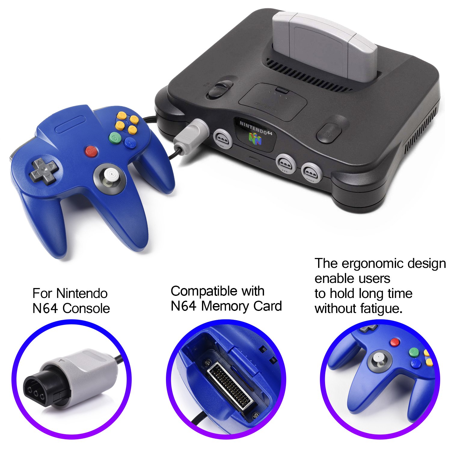 KIWITATA Classic N64 Controller, kiwitatá Retro N64 Wired Controller Gamepad Joystick Compatible with N64 Video Game Console System Blue