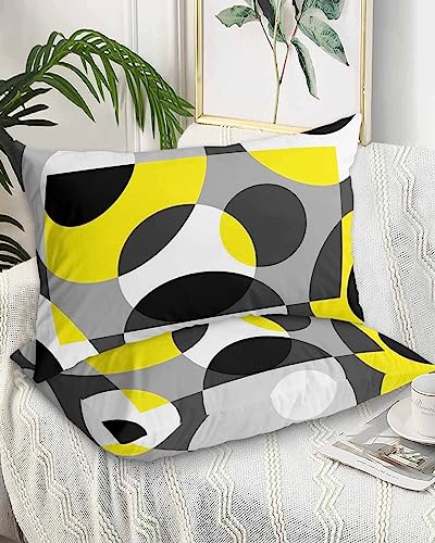 Yellow Black Grey Pillow Covers Standard Size Set of 2 Bed Pillow, Modern Geometric Abstract Art Aesthetics Plush Soft Comfort for Hair/ Skin Cooling Pillowcases with Envelop Closure 20''x26''