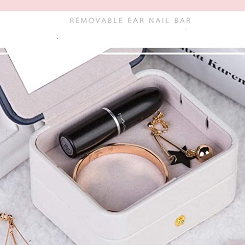 ZZYINH AN207 Korean Style Fresh Simple Girl Earrings Plate Jewelry Box Organizer Leather Earrings Ring Multi-Function Jewelry Storage Box Small Jewelry (Color : White)
