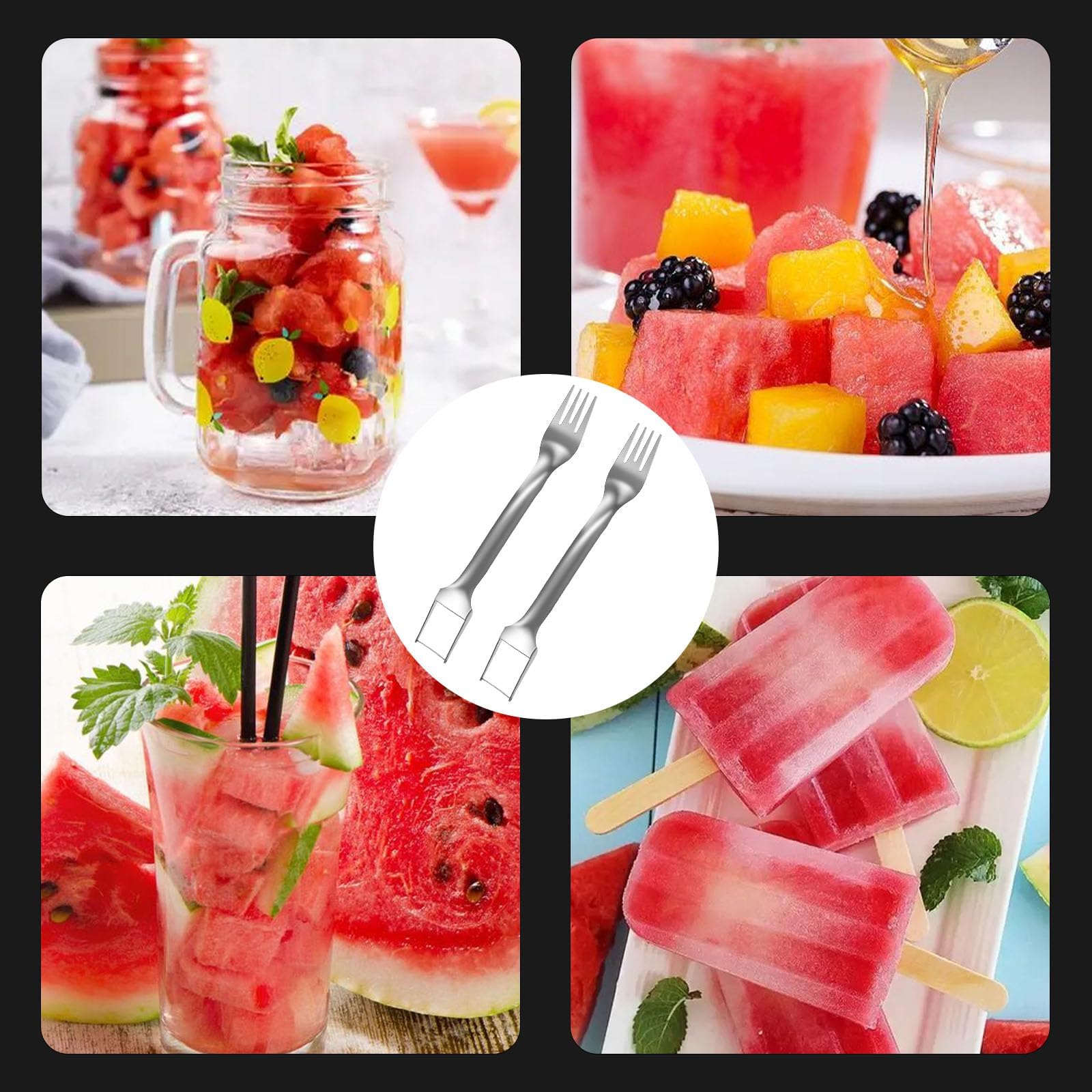 Stainless Steel Fruit Cutter 2-in-1, 2024 New Watermelon Fork Slicer Fruit Slicer Tool, Double Headed Fruit Fork Slicer, Home Kitchen Summer Camping Tool (1 PC)