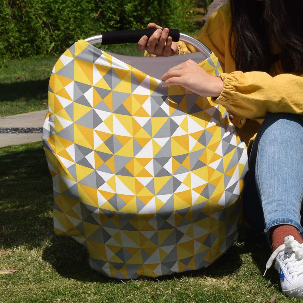 Modern Geometric Nursing Cover for Breastfeeding, Soft Multi Use for Baby Car Seat Covers Canopy Shopping Cart Cover Scarf Stroller Cover, Triangle Pattern Mosaic Design Yellow Grey
