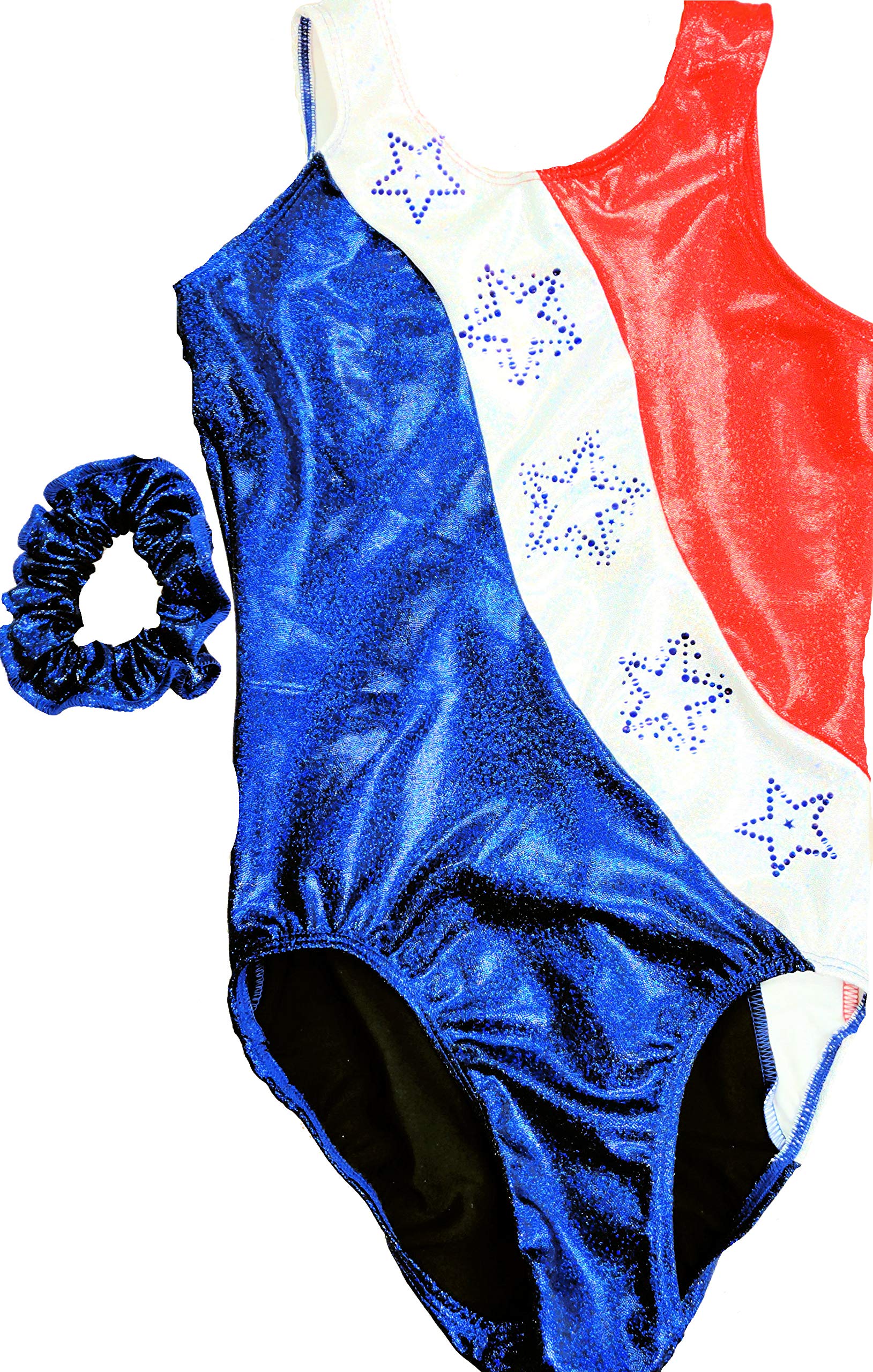 Look-It Activewear Gymnastic Leotard Red White & Blue Sparkling leotard for women Adult Meduim (size 6-8)