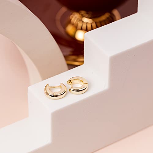 PAVOI 18K Gold Plated 925 Sterling Silver Post Ultra Thick Huggie Earring | Women's Mini Hoop Earrings | Gold Plated Small Hoops (Thick, Yellow Vermeil)