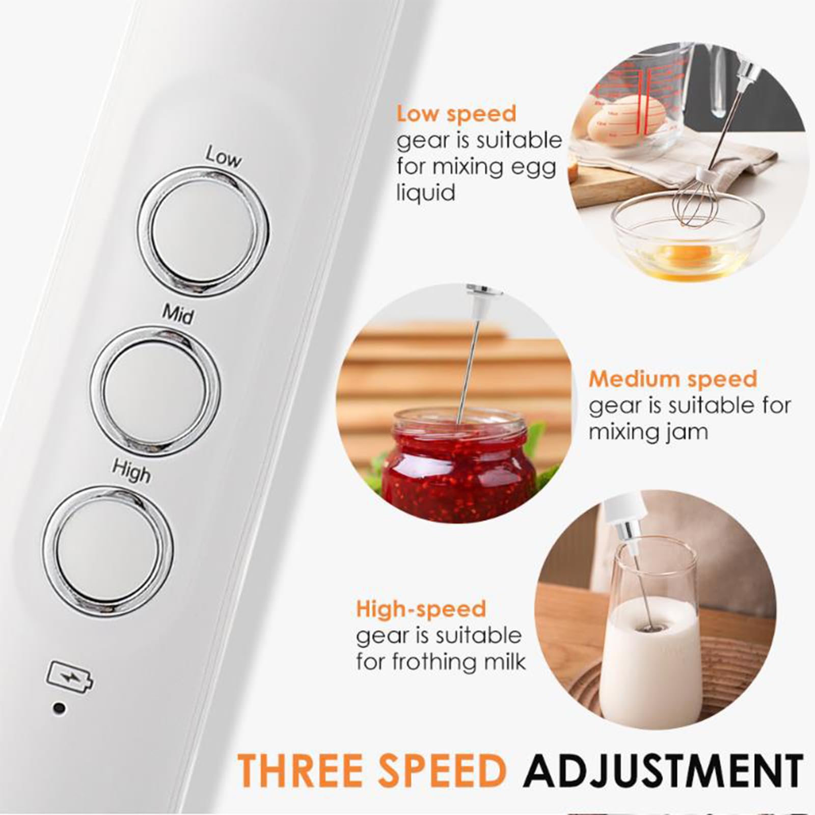 Milk Frother,3 Speeds Adjustable Two Charging Methods, 3 In 1 Handheld Electric Milk Frother,Suitable For Egg Milk Coffee (Black)