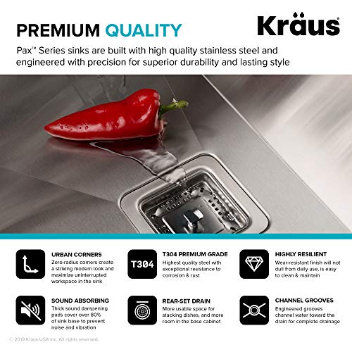 KRAUS Pax 18 1/2-inch 18 Gauge Undermount Single Bowl Stainless Steel Kitchen Sink, KHU19