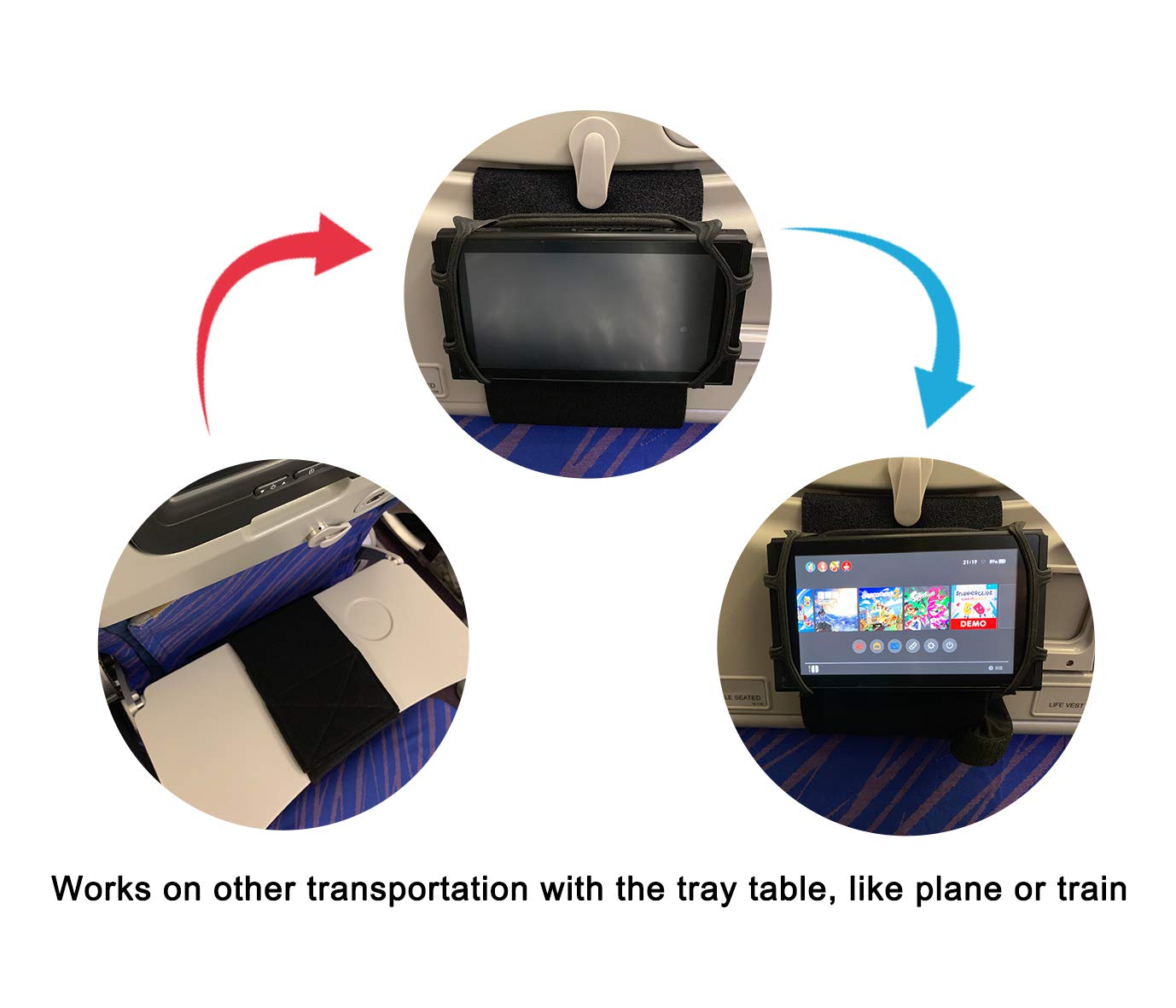 LEVELHIKE Car Headrest Mount Silicon Holder for Nintendo Switch Console, iPad Mini, Kindle Paperwhite with 3-in-1 Charging Cable (Black)