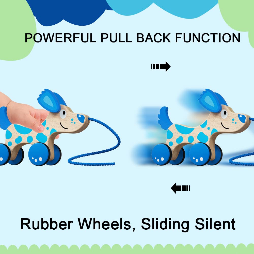 Toddler Pull Toy Classic Pull String Wooden Toy Slinky Dog Pull Toy with Wheels for Improves Your Toddlers 1-3 Movement & Motor Skills Suitable for Children