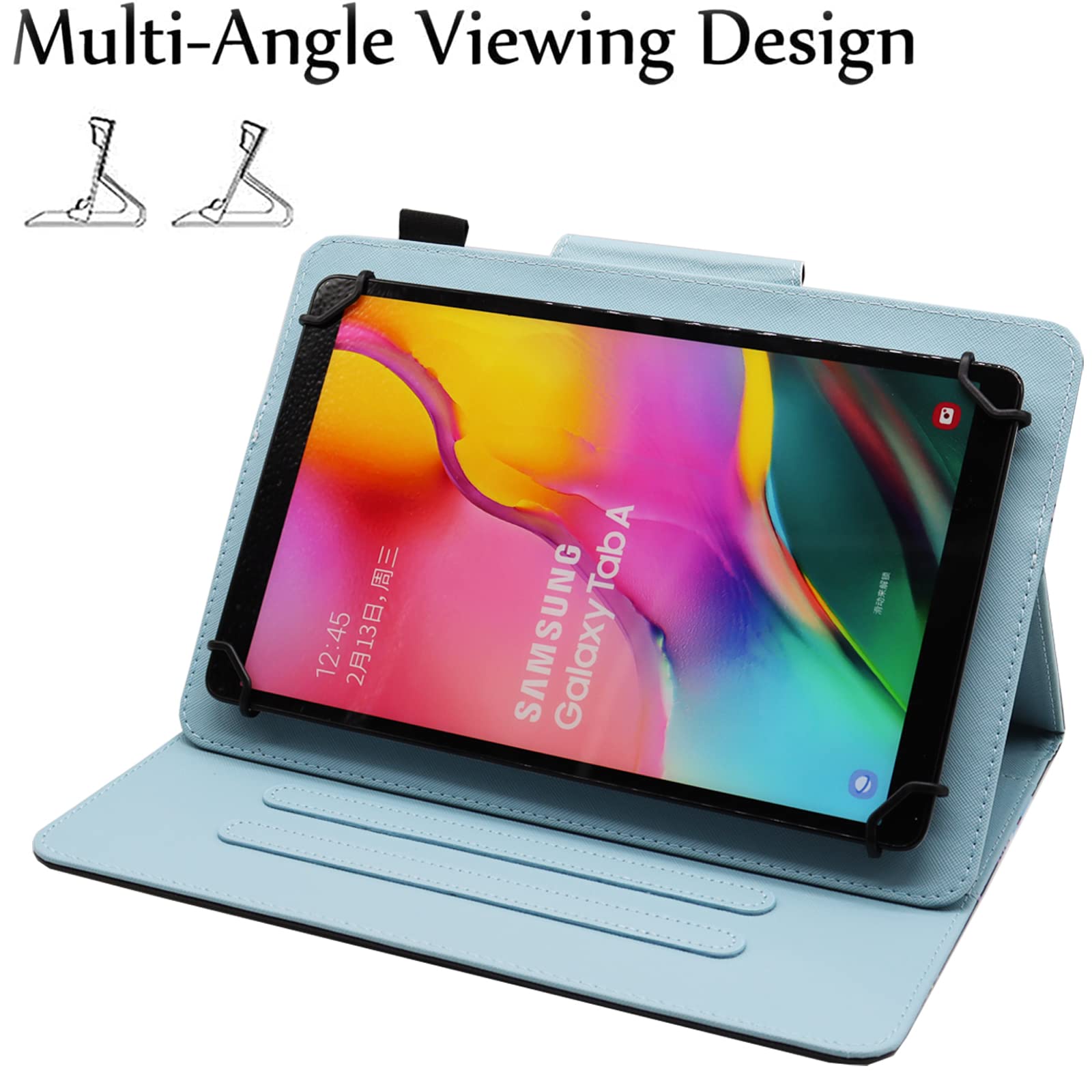 Universal 7 8 Inch Android Tablet Case, Nannxiebky Multi-Angle Viewing Stand PU Leather Wallet Tablet Case Cover for 7 8 Inch and More 7" - 8.5" Tablet, Bird Flower