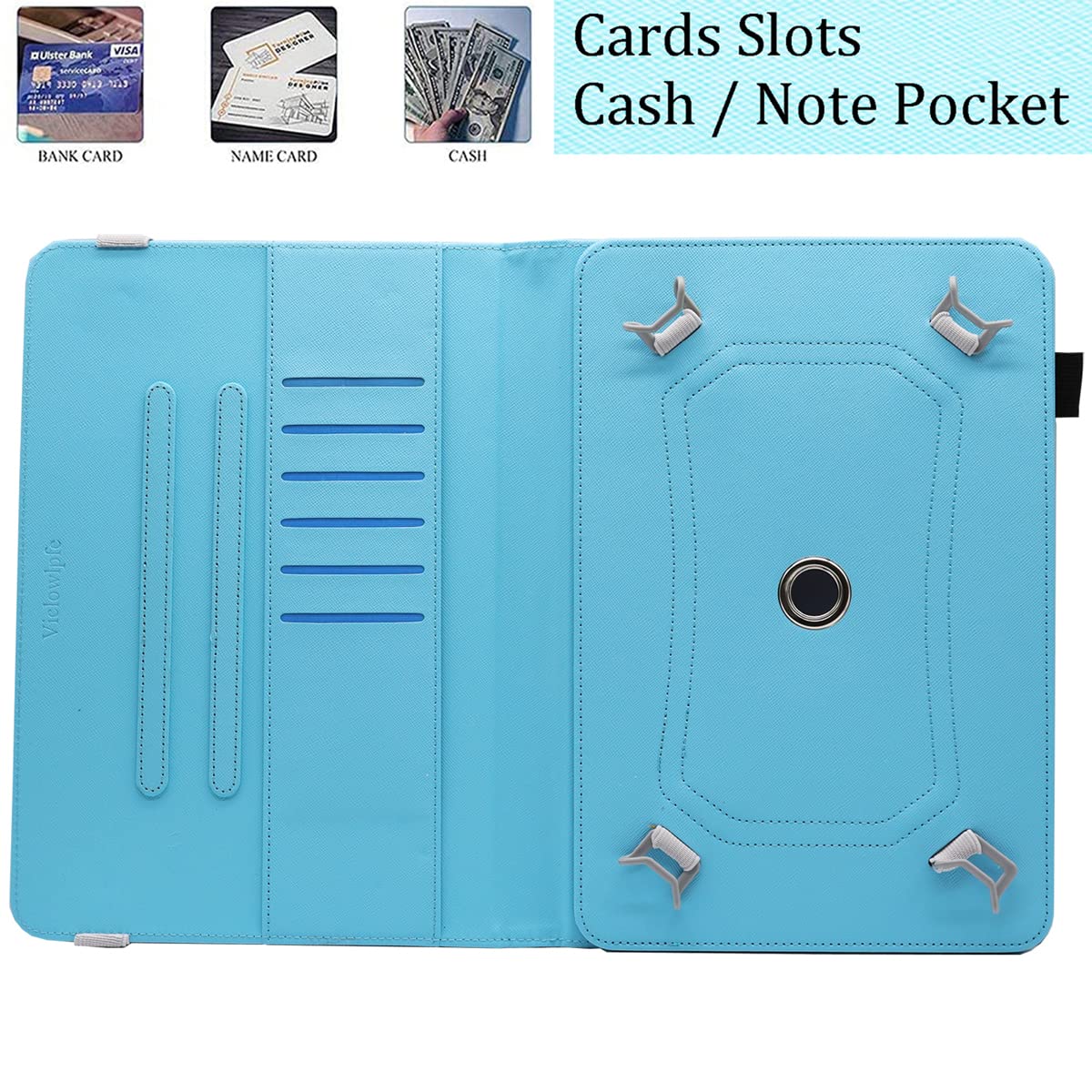 Universal 8 Inch Tablet Case, Universal 7 Inch Tablet Case, Viclowlpfe Multi-Angle Viewing Rotating Stand Wallet Case for 7.0-8.5 Inch Tablet, Blue Butterfly