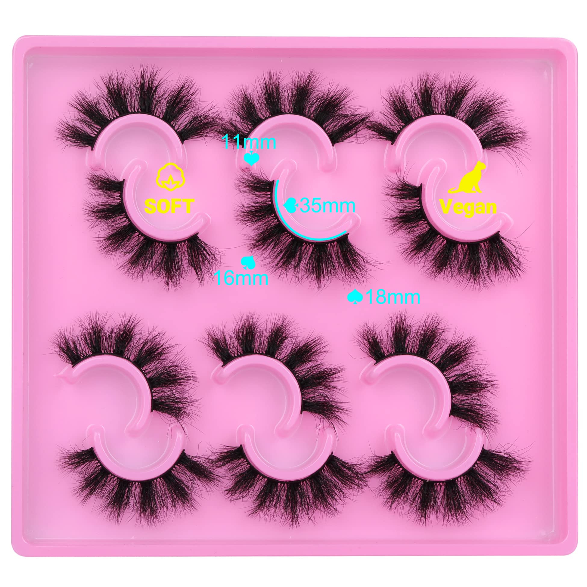 Mink Lashes Fluffy 18mm False Eyelashes Wispy Natural Look 6 Pairs 6D Volume Thick Long Fake Eyelashes like Clusters by Pleell