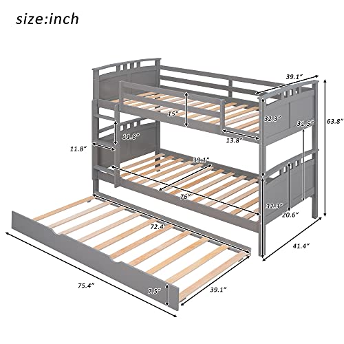 Lifeand Twin-Over-Twin Bunk Bed with Twin size Trundle,Separable Bunk Bed for Bedroom,Gray