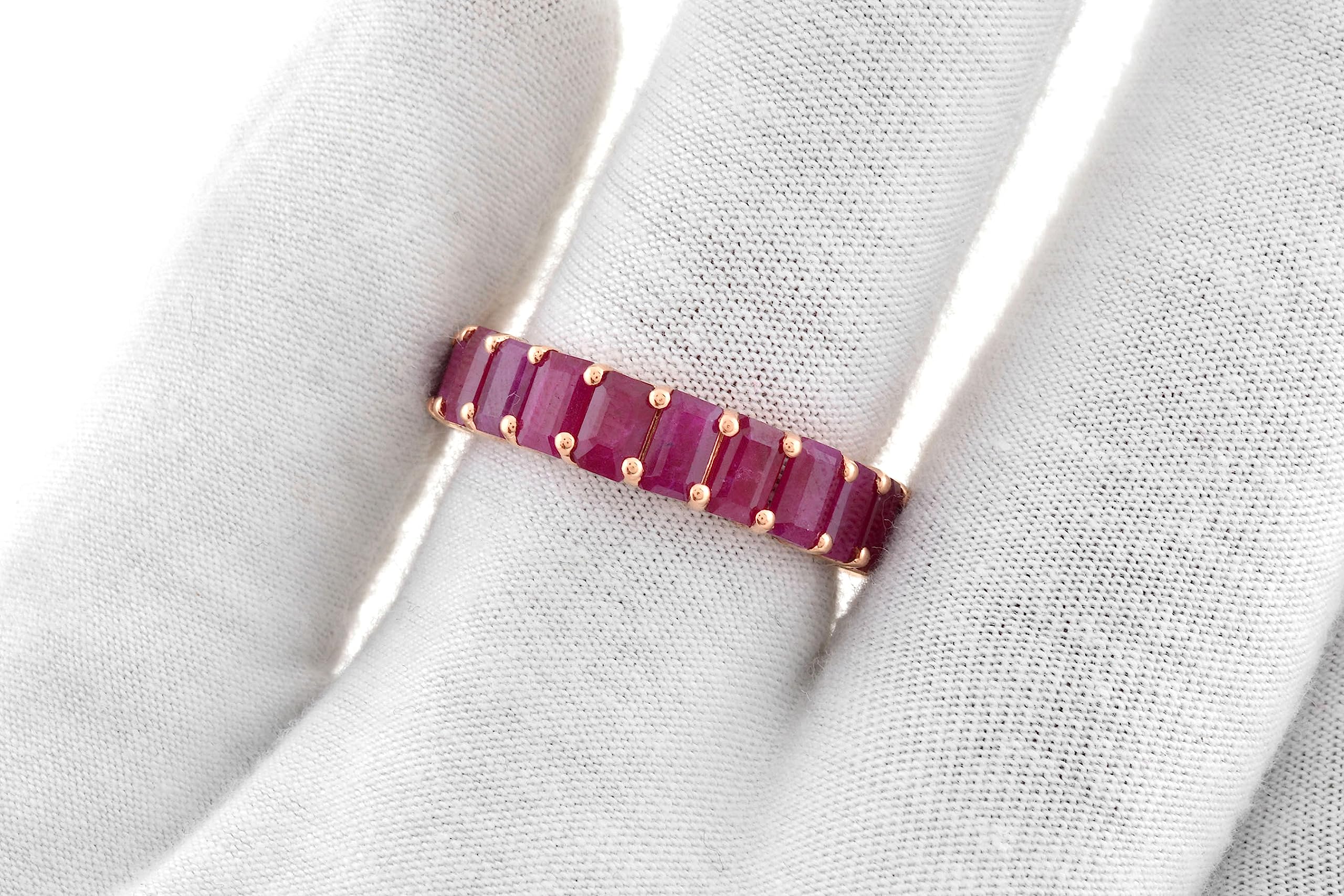 mirahi by chordia jewels Octagon Cut Eternity Band, Women 5x3mm Ruby Stackable Ring, 14k Rose Gold Wedding Band Ring