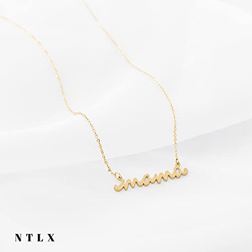 NTLX Mama Necklace β Mama Necklace for Women - Mama Script Cursive Lettering - Simple Delicate Cute β 14K Gold - Great Gift - Beautiful Card & Gift Box Included (Mama Script - Gold)