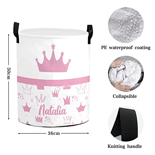 Yeshop Crown Pink Princess Personalized Laundry Basket Clothes Hamper with Handles Waterproof,Collapsible Laundry Storage Baskets for Bathroom,Bedroom Decorative 19.7inHx14.2inD