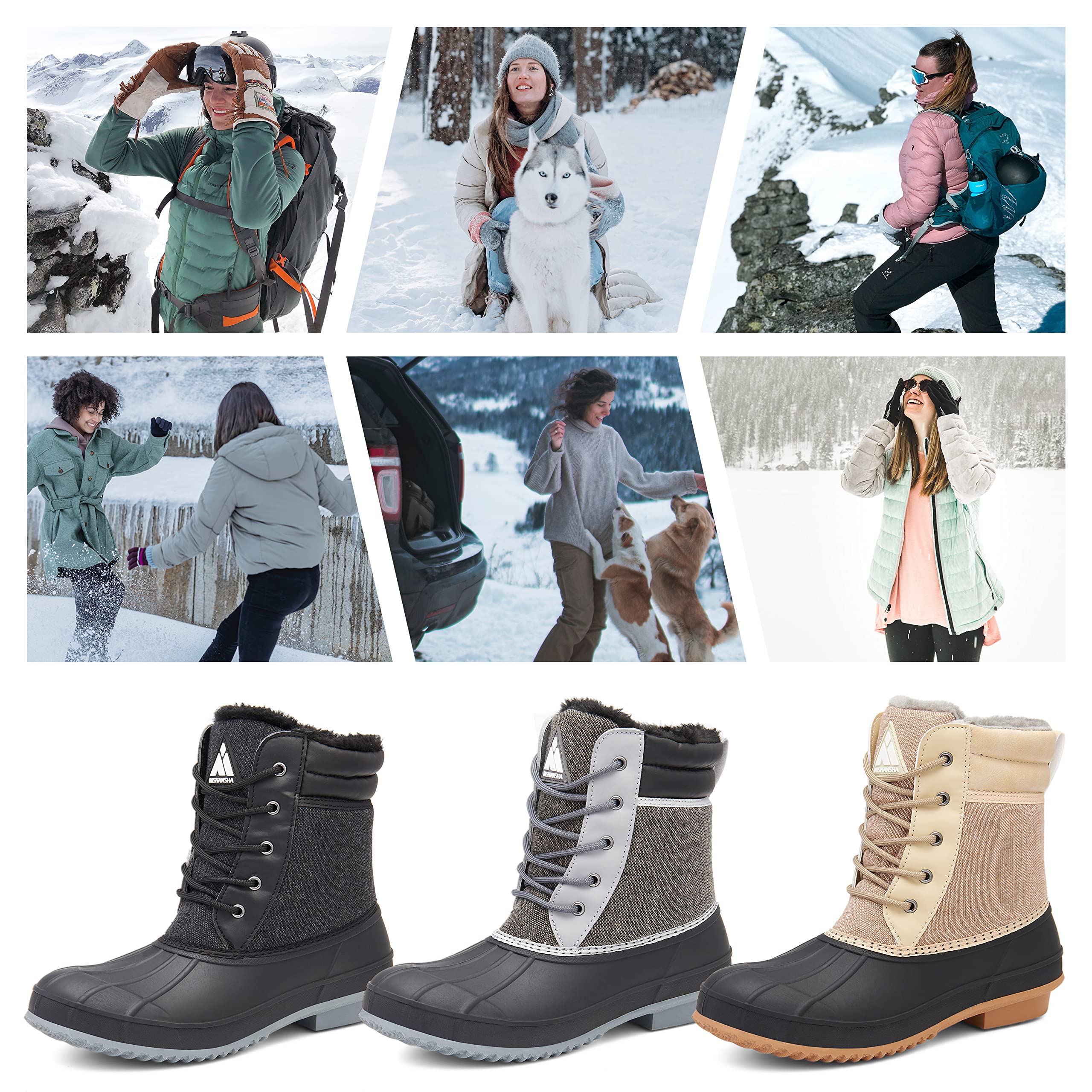 Mishansha Womens Waterproof Insulated Snow Boot Warm Comfortable Hiking Boots Outdoor Winter Backpacking Boots Non Skid Trekking Boots Grey 9 Women