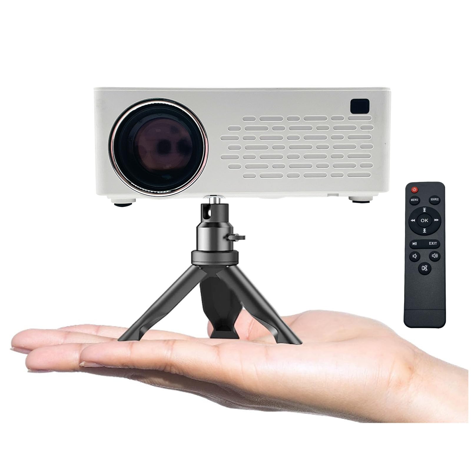 Mini projector iPhone 1080P HD Projector,Portable Projector outdoor Home Theater Projector, Compatible with HDMI, USB, AV, Android /IOS/Windows/ TV box, Crojection Size 30~120 Inches, Send Tripod