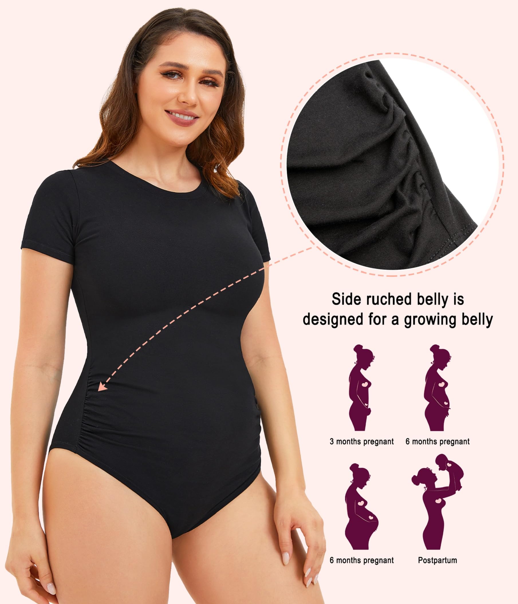 Likeonce Maternity Jumpsuits One Piece Bodysuit Pregnancy Shapewear for Photoshoot Soft Tank Top Onesie Ruched Sides Shirt