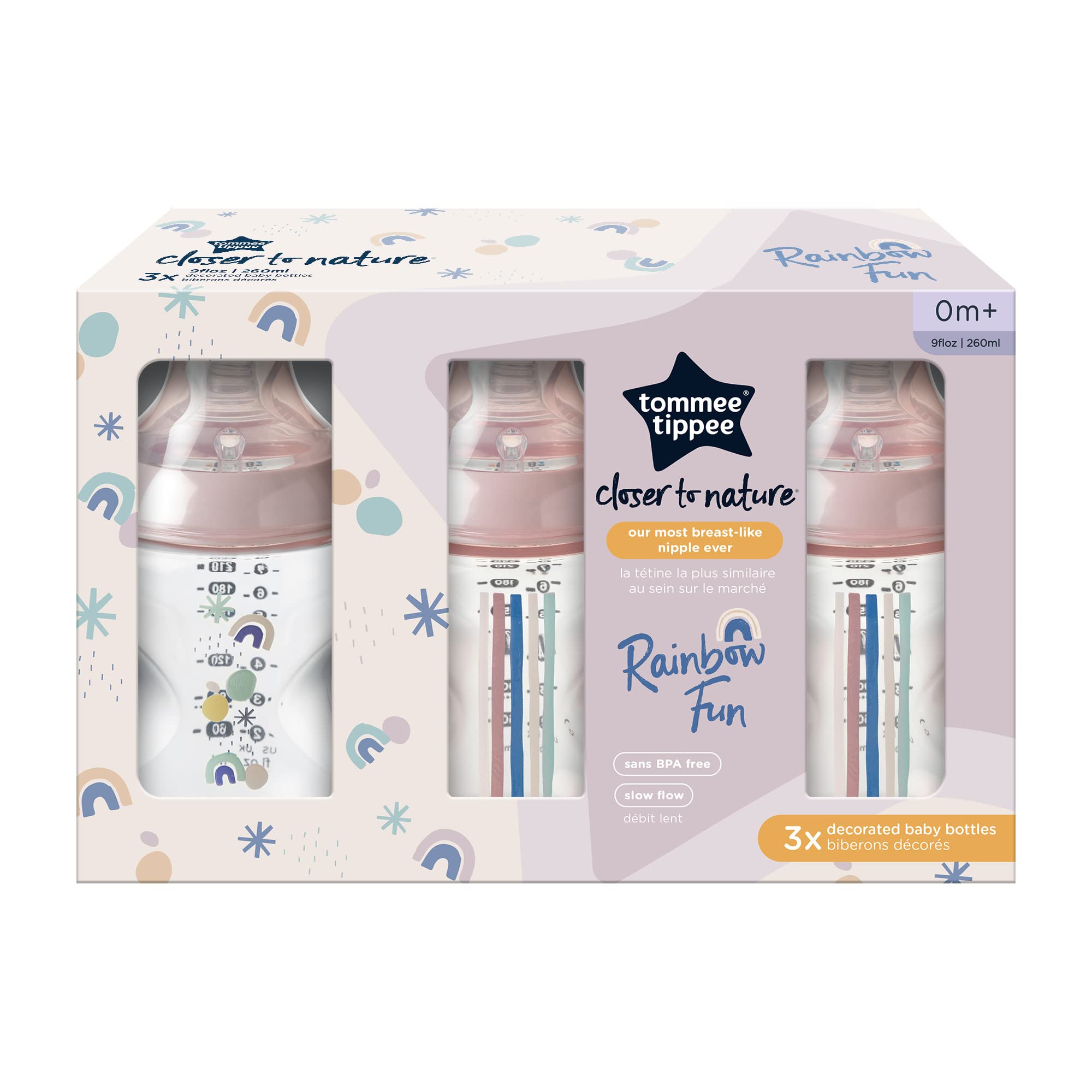Tommee Tippee Closer to Nature Baby Bottles, Breast-Like Nipple with Anti-Colic Valve, 9oz, 3-Count, Pink