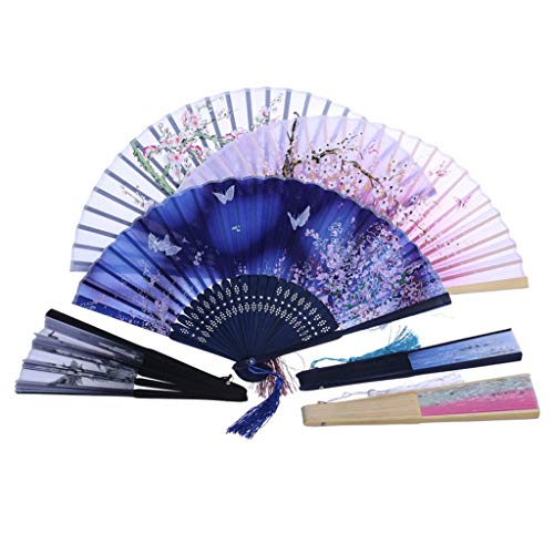 PBLCYUT Ornaments Chinese Style Dance Wedding Party Lace Silk Folding Hand Held Flower Fan Portable Folding Fan (Color : D)