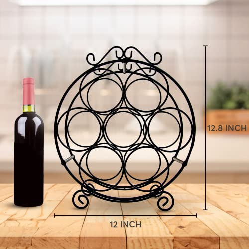 Maypes 7-Bottle Countertop Wine Rack โ 13x12x6.5 in., Iron Wire Wine Rack for Countertop, Bars, or Storage Cabinet โ Decorative Tabletop Wine Rack for Demi or Standard Bottles โ Wine Storage