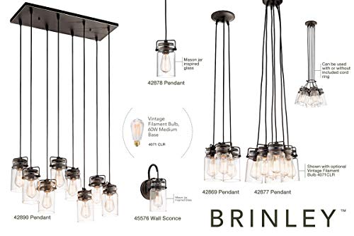 Kichler Brinley 24" Vanity Light in Brushed Nickel, 3-Light Farmhouse Bathroom Vanity Light with Clear Glass, (24" W x 10" H), 45689NI