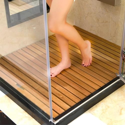 WBRSybUS Natural Solid Wood Bath Mat with Handle,Square/Rectangle Shower Mat, Slip Proof Bath Mats for Seniors/Pregnant Woman,Indoor Outdoor Wooden Large Floor Mats,60 * 70cm, 6070cm
