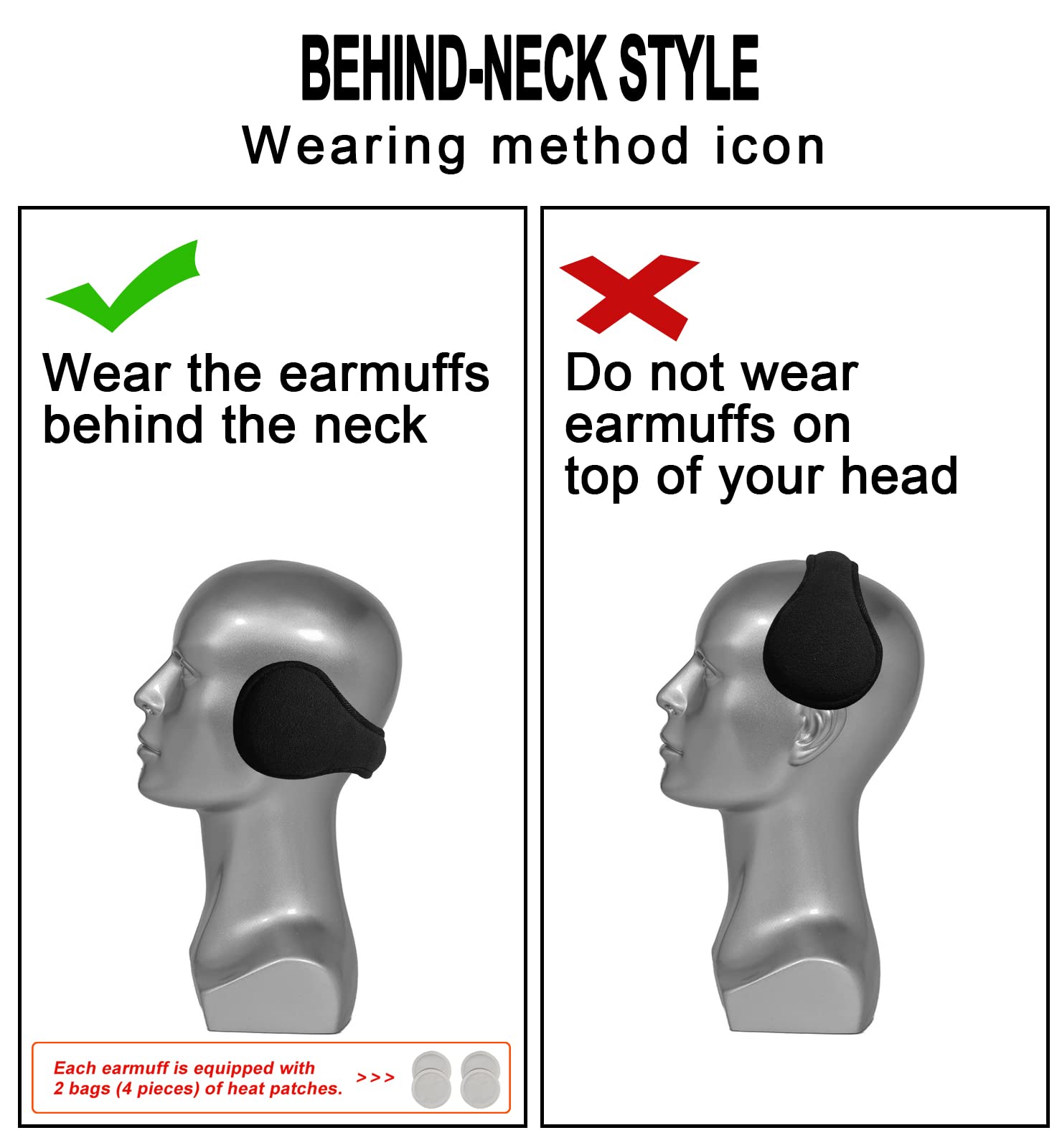 sazujinwu Winter Men's Earmuffs with Heating Compartment Fold Fleece Ear Muffs Women`s Ear Warmers Back Neck Earmuff Black