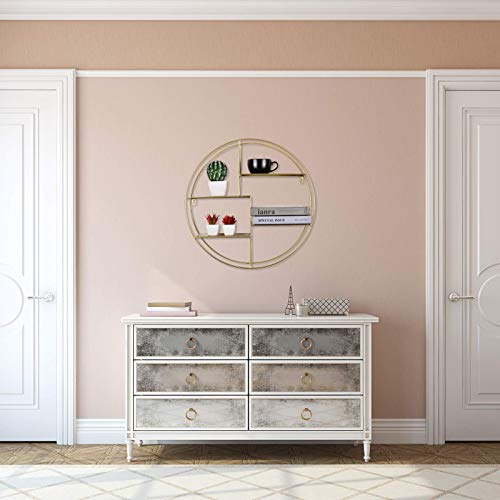 LITA Wrought Iron Wall Shelf Sofa Background Wall Decoration Metal Wall Hanging Decor (Round, Gold)