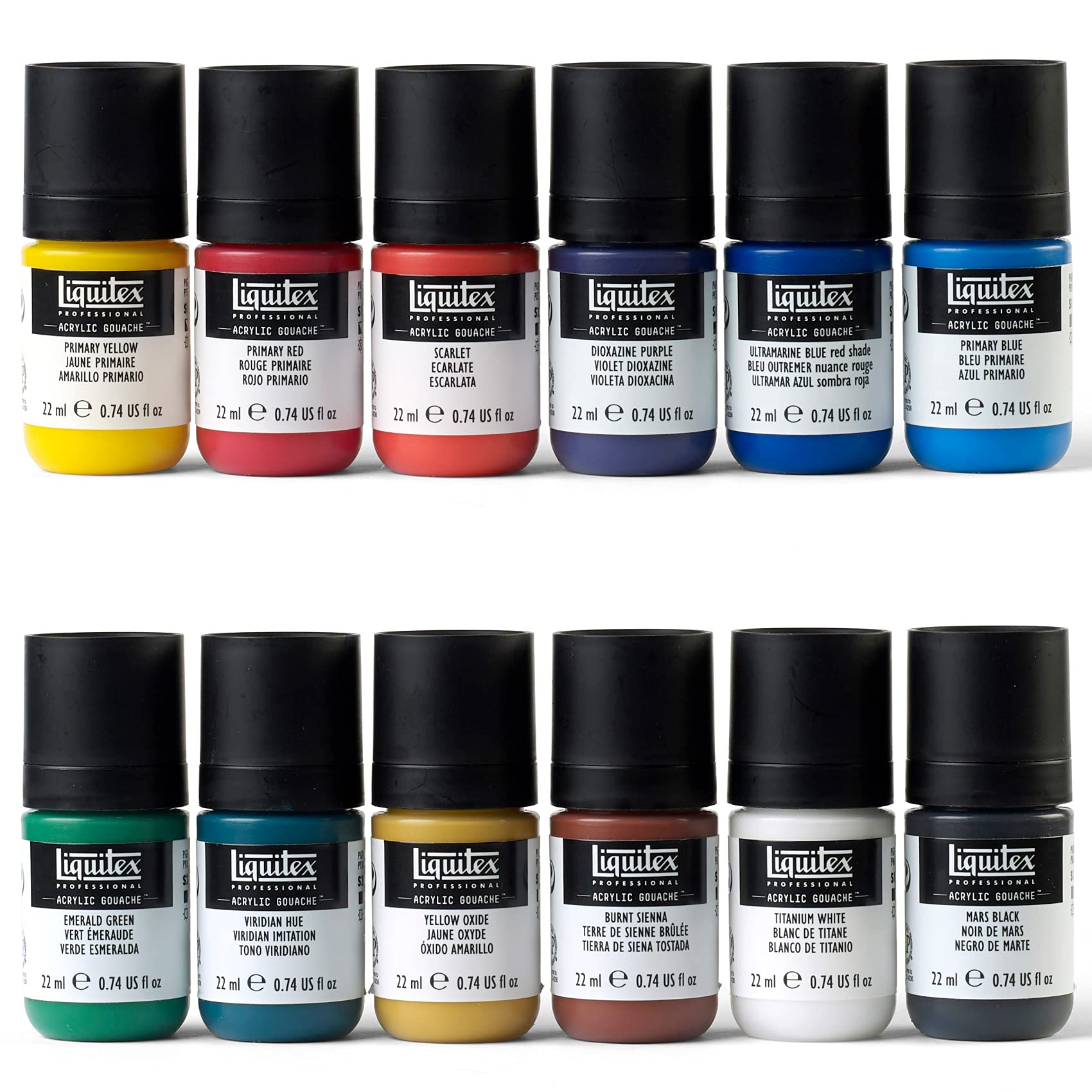 Liquitex Professional Acrylic Gouache Paint, 12 x 22ml (0.74-oz), Essentials Set