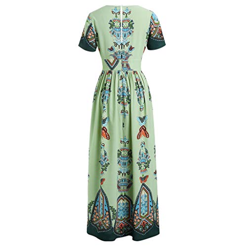 Pinkpaopao Women's Boho Butterfly Printed Long Dress Loose Plus Size Wrap V-Neck Dress Short Sleeve Split Beach Dress