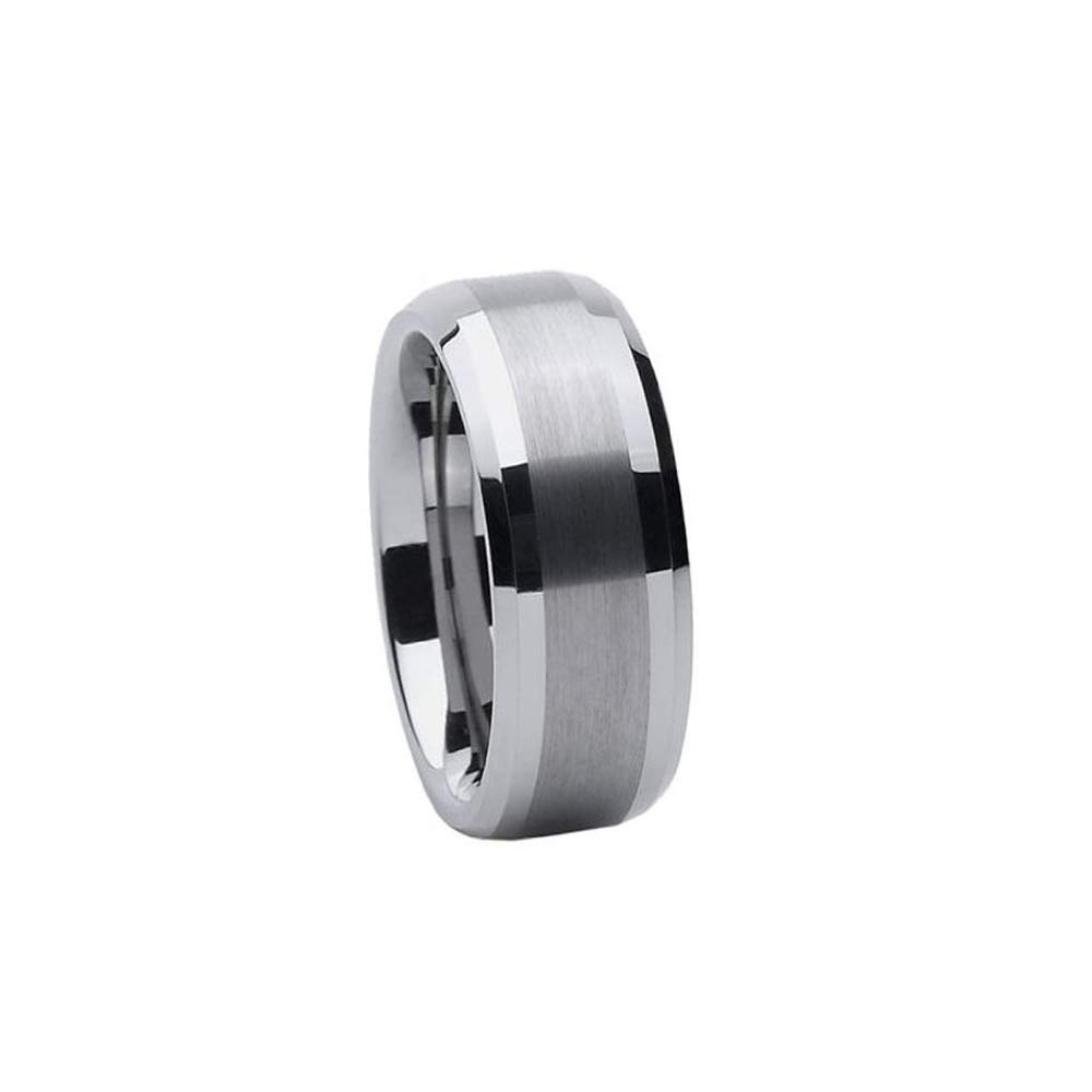 MTERO Tungsten Carbide 8 mm (5/16 in) Comfort Fit Flat Wedding Band Ring with Brushed Center & Polished Beveled Edge Two-Tone (Sizes 8 to 11) (10)